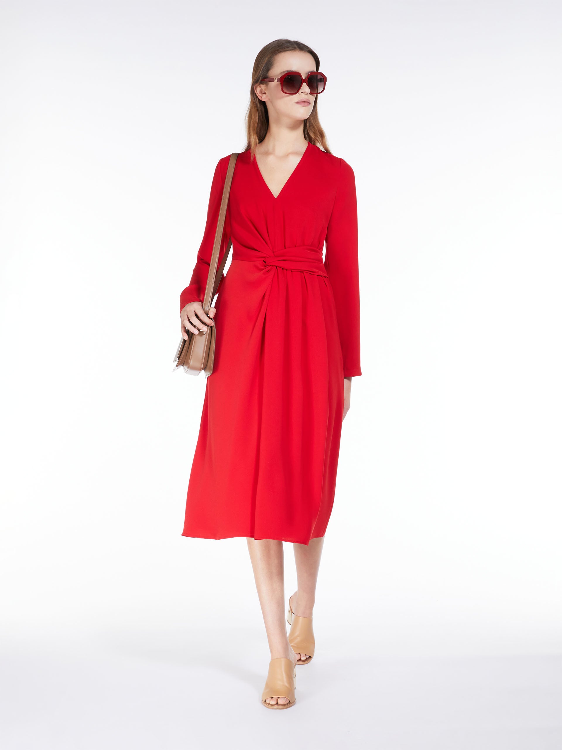 MaxMara Studio Mammola Draped Red Cady Dress Bowns Cambridge – bowns ...